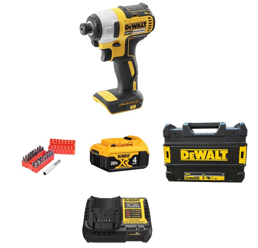 מברגת אימפקט DCF887 18V + סוללה 4AH + סט ביטים 33 יח' DeWalt - אתר ביי ...
